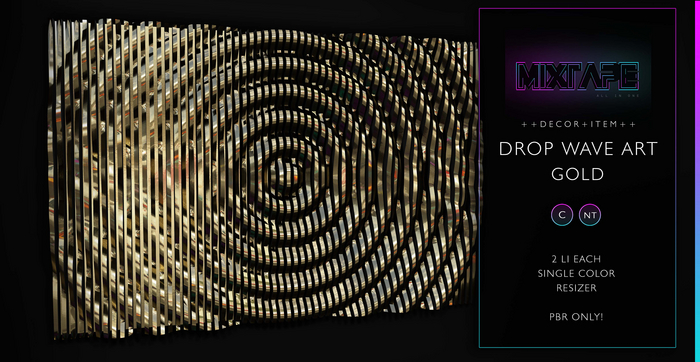 Second Life Marketplace - MIXTAPE Decor - drop wave art - gold